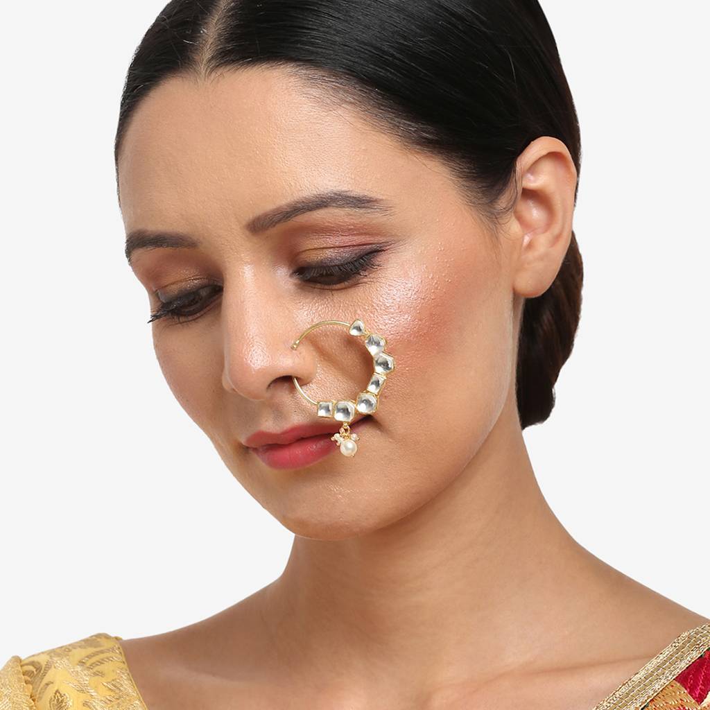 Kundan Nose Ring With Pearl Drop | Kundan Nose Ring With Pearl Drop · Eternz