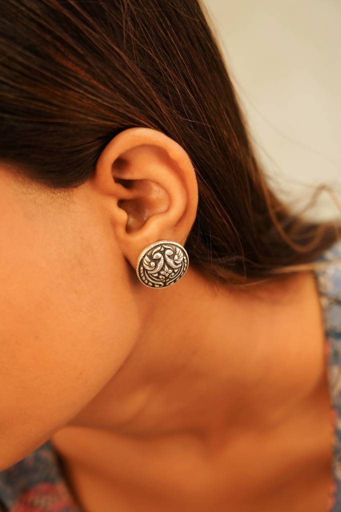 925 Sterling Silver Embossed Peacock Motif Intricate Stud Earring | 925 ...