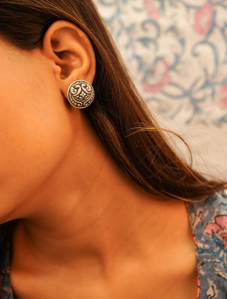 925 Sterling Silver Embossed Peacock Motif Intricate Stud Earring | 925 ...