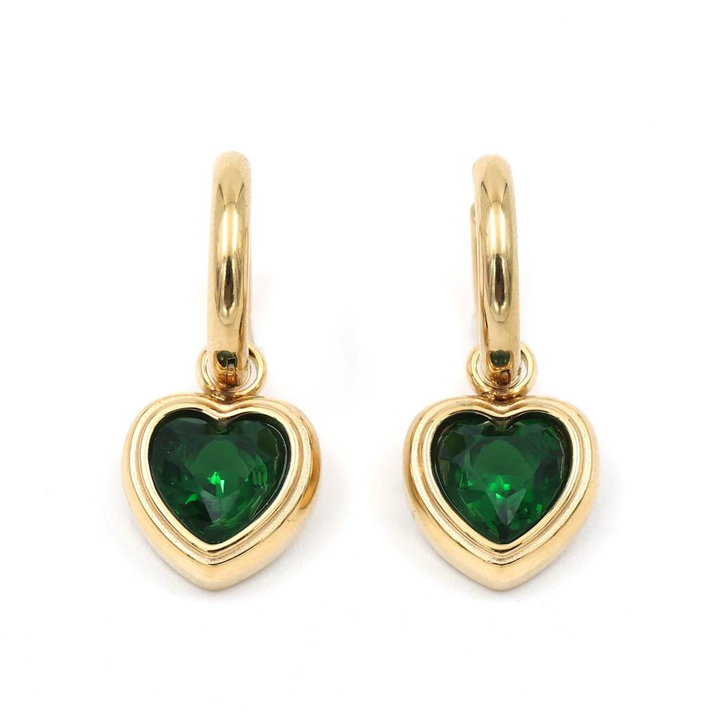 Gold Plated Stainless Steel Millie Heart Hoops (Emerald) | Gold Plated ...