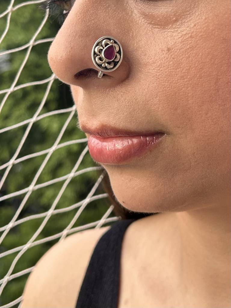 Firoza Pure Silver Ruby Radiance Nosepin | Firoza Pure Silver Ruby Radiance Nosepin · Eternz