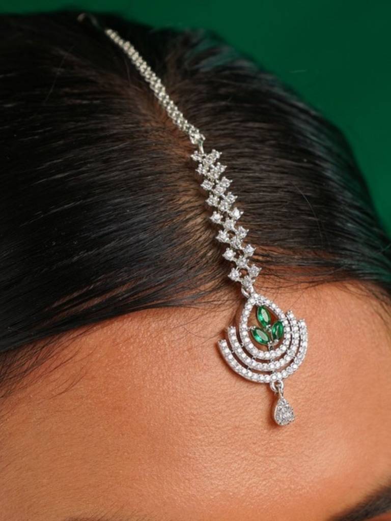 Silver Plated American Diamond Studded Maang Tikka | Silver Plated ...