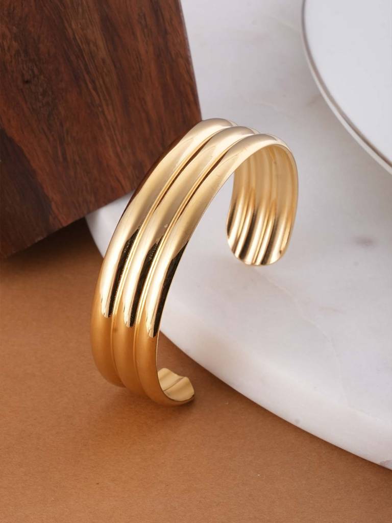 Tri Line Gold Cuff Bracelet For Women | Tri Line Gold Cuff Bracelet For ...