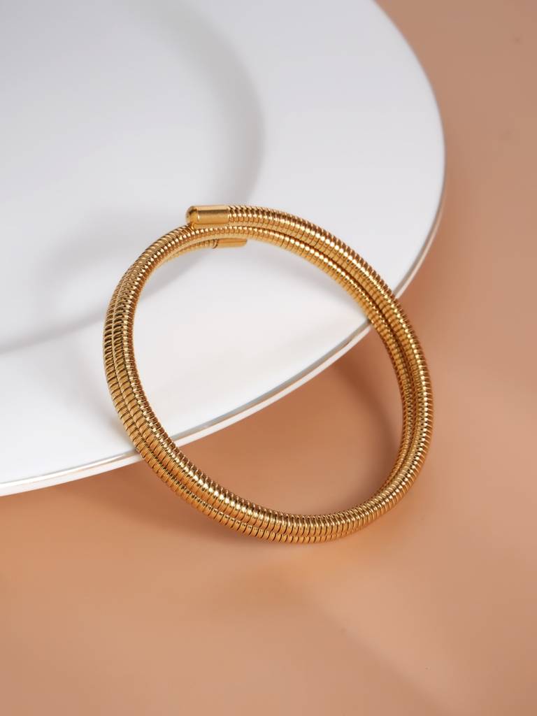 Ribbed Gold Coiled Bangle Bracelet For Women | Ribbed Gold Coiled Bangle Bracelet For Women · Eternz