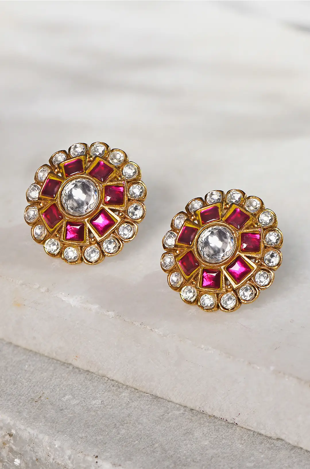 Red Stud Earrings With Polki | Red Stud Earrings With Polki · Eternz