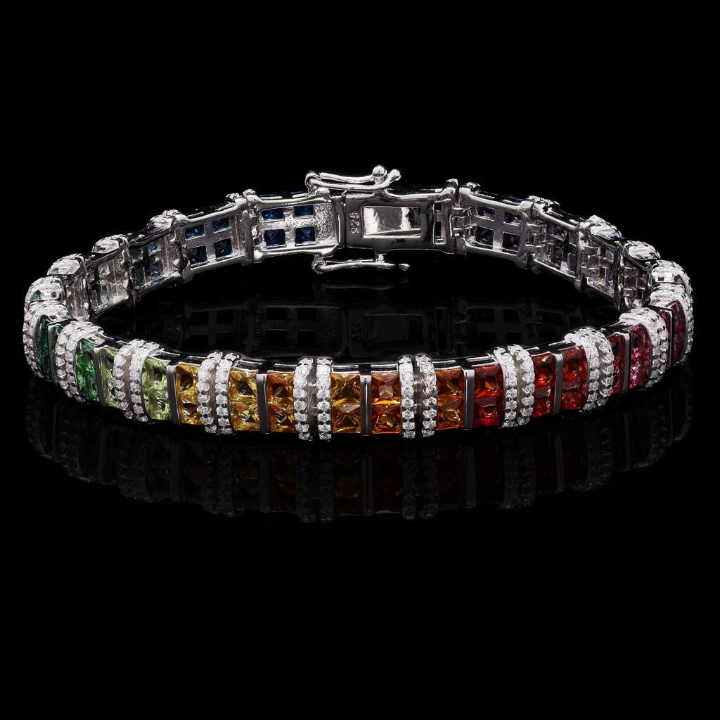 Ultra Premium Sugar Loaf Rainbow Tennis Bracelet On Pure 925 Silver ...