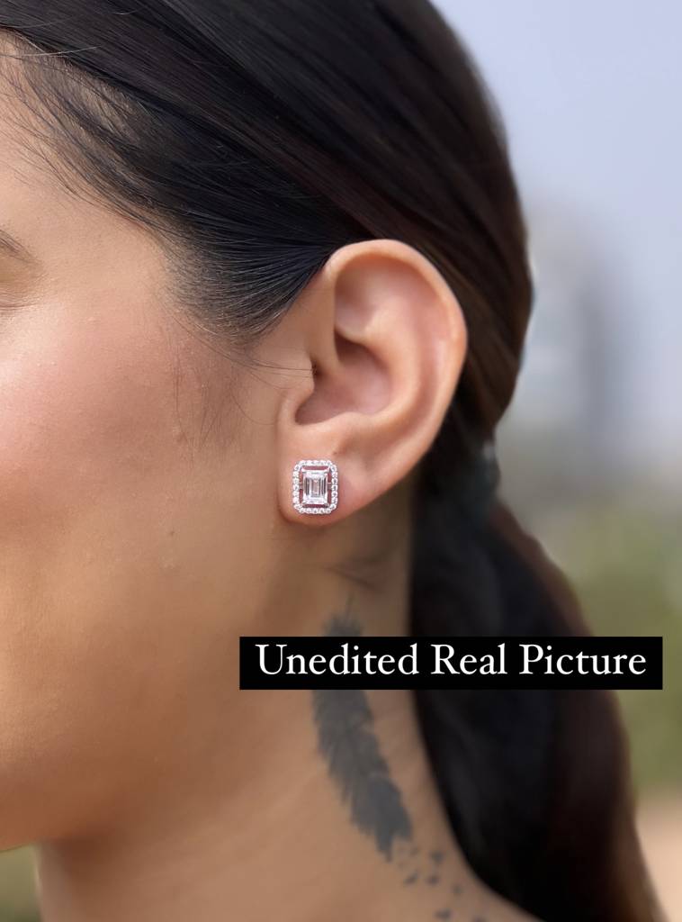 2 Carat Emerald Cut Princia Solitaire Studs With Screw Backs - White ...