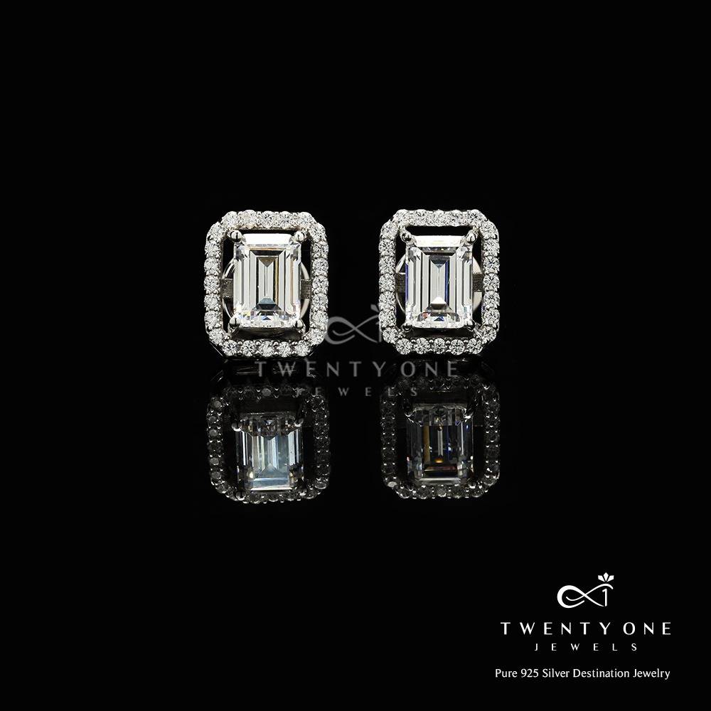 2 Carat Emerald Cut Princia Solitaire Studs With Screw Backs - White ...