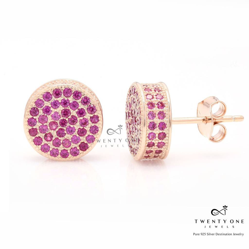 Rose Gold American Diamond Studded With Ruby Alice Stud On Pure 925 ...
