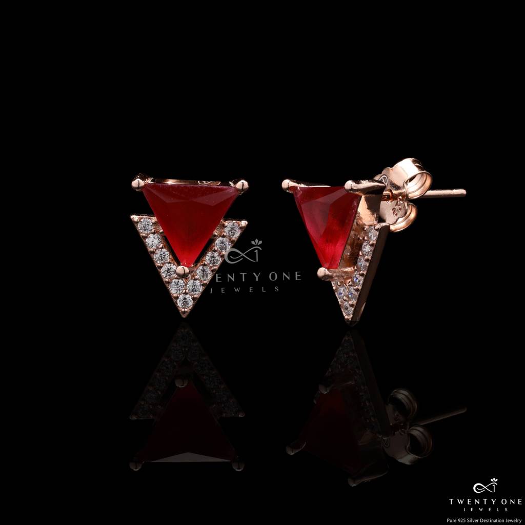 Rose Gold Diamond Studded Ruby Orana Studs On 925 Silver | Rose Gold Diamond Studded Ruby Orana ...