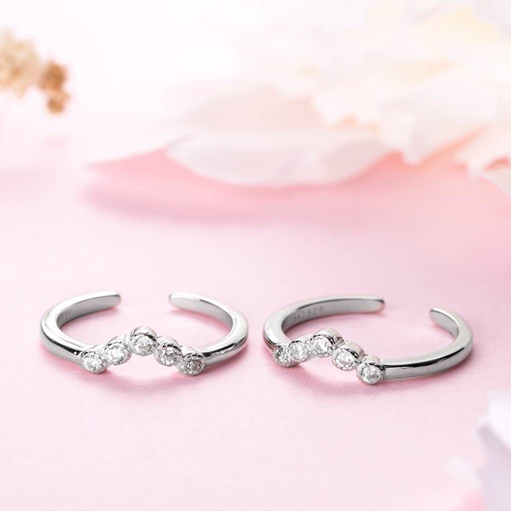 Abstract Cz Rhodium Plated 925 Sterling Silver Toe Ring | Abstract Cz ...