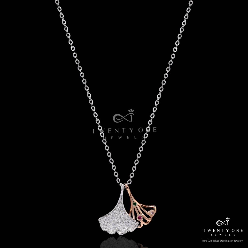 American Diamond Studded Dual Tone Jeffrey Pendant With Chain On Pure ...