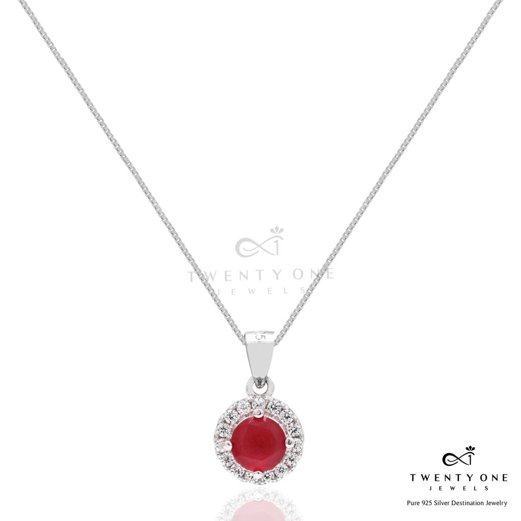 American Diamond Ruby Bruce Pendant Set On Pure 925 Silver | American ...