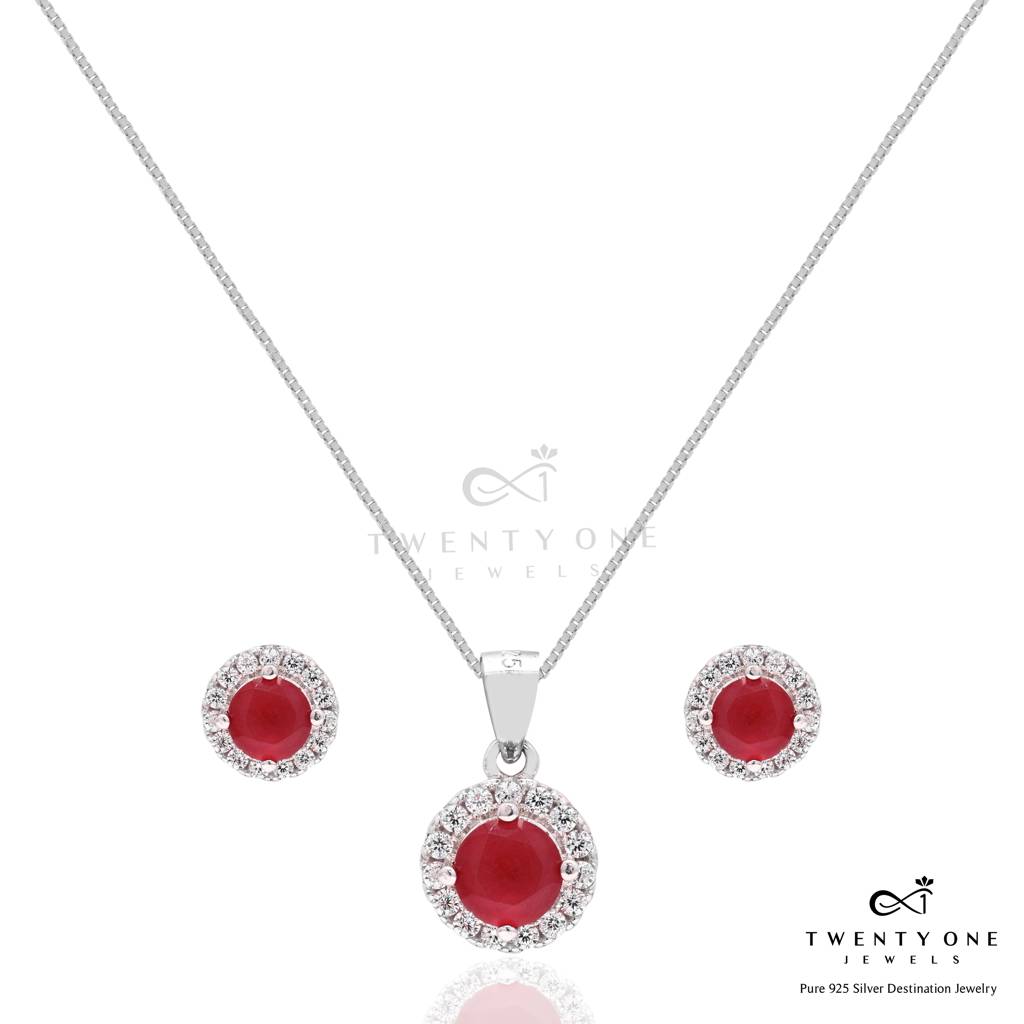 American Diamond Ruby Bruce Pendant Set On Pure 925 Silver | American ...