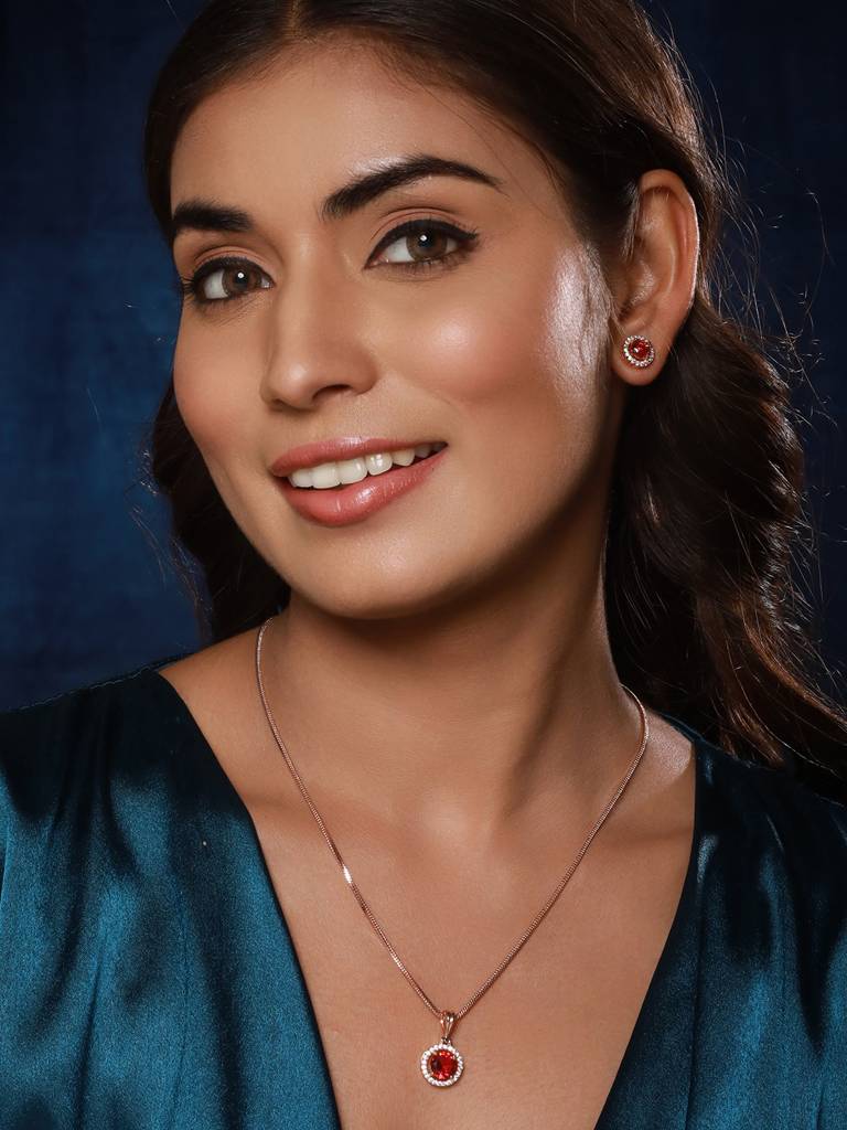 Rose Gold Plated Ad Studded Pendent Set | Rose Gold Plated Ad Studded Pendent Set · Eternz