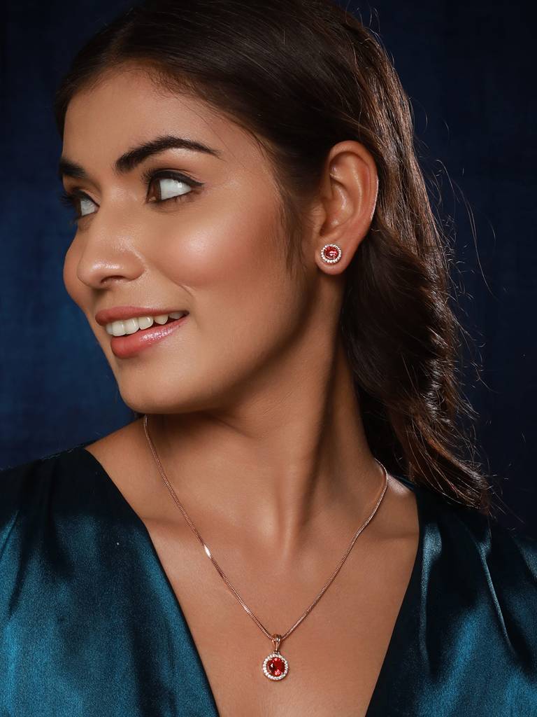 Rose Gold Plated Ad Studded Pendent Set | Rose Gold Plated Ad Studded Pendent Set · Eternz