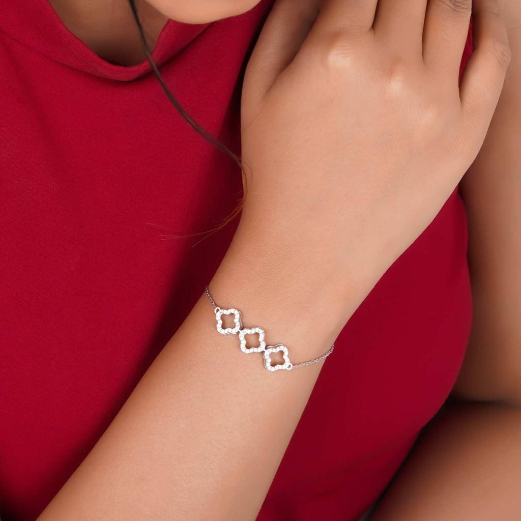 Silver Row Clover Chain Bracelet | Silver Row Clover Chain Bracelet ...