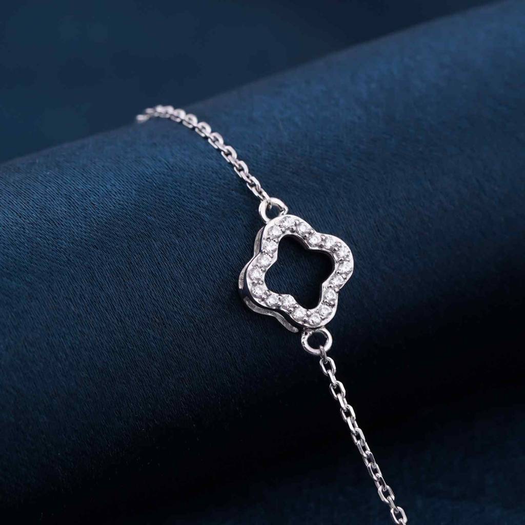 Silver Dainty Clover Chain Bracelet | Silver Dainty Clover Chain ...