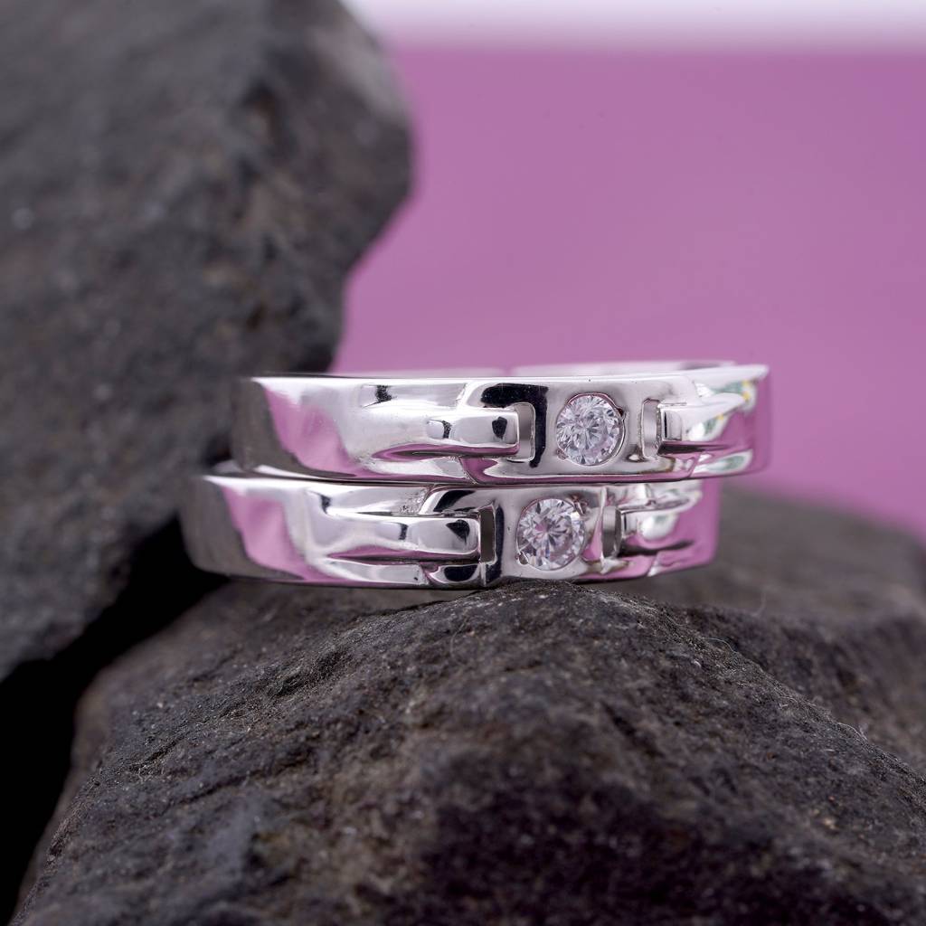 Silver Minimal Solitaire Couple Bands | Silver Minimal Solitaire Couple ...