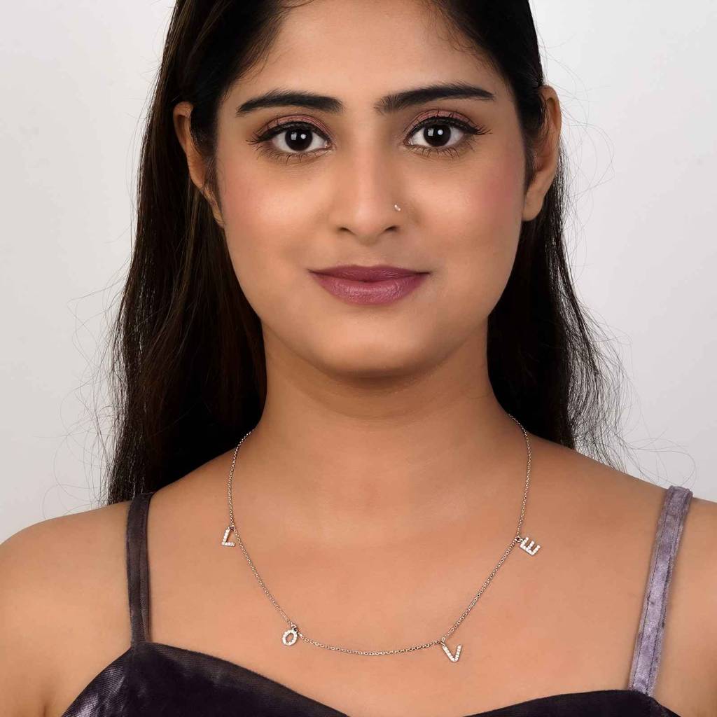 Silver Love Charms Necklace | Romantic Silver LOVE Charm Necklace · Eternz