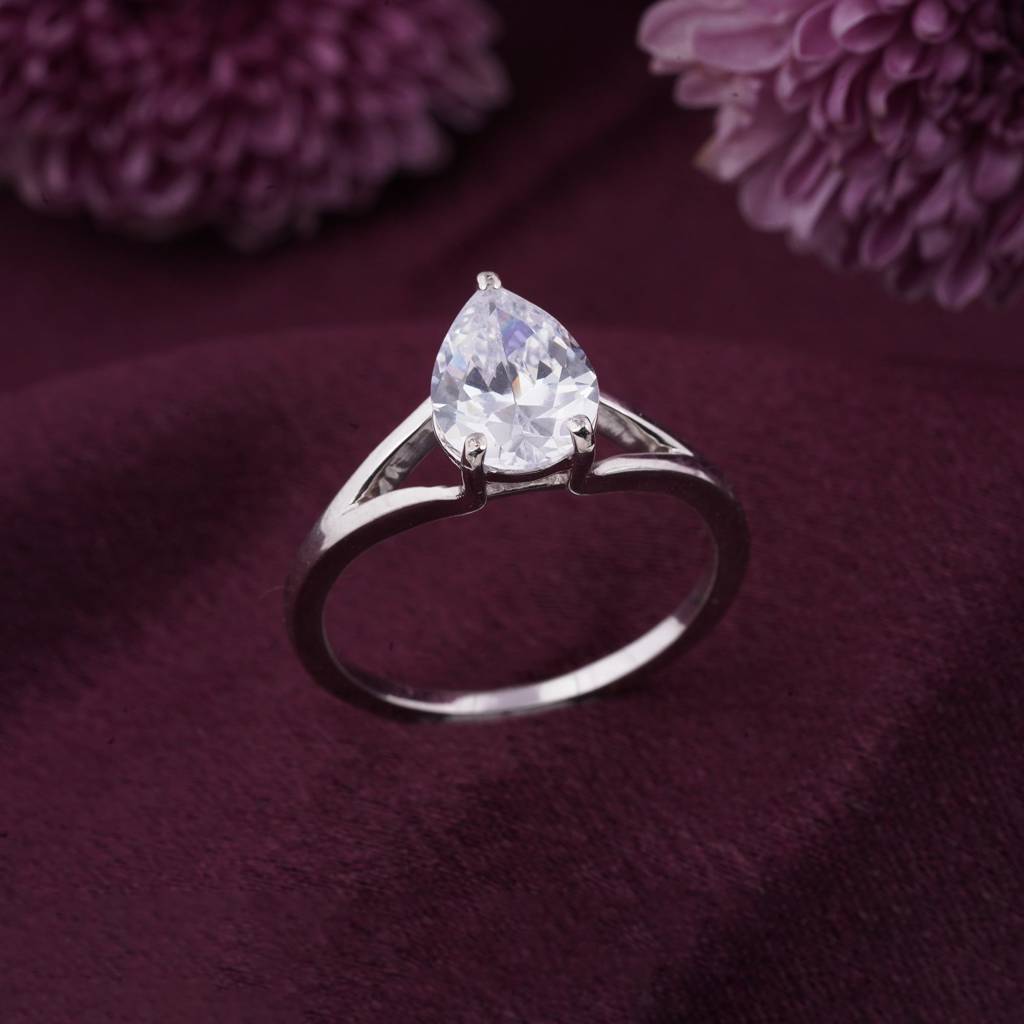 Silver Pear Shank Zircon Ring | Silver Pear Shank Zircon Ring · Eternz