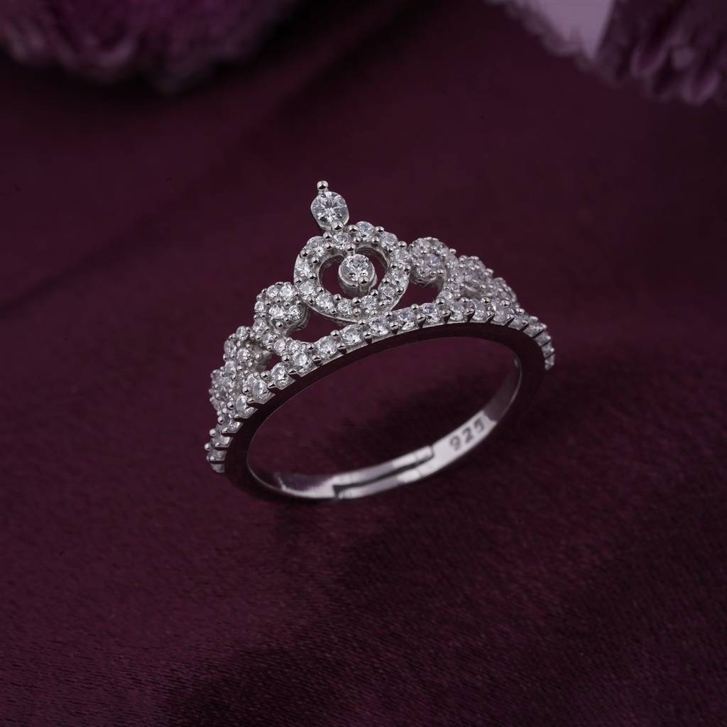 Silver Crown Diamond Studded Ring | Silver Crown Diamond Studded Ring ...