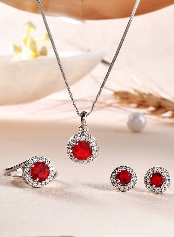 Sparkling Essentials Red Round Cut Cluster Setting Cz Box Set ...