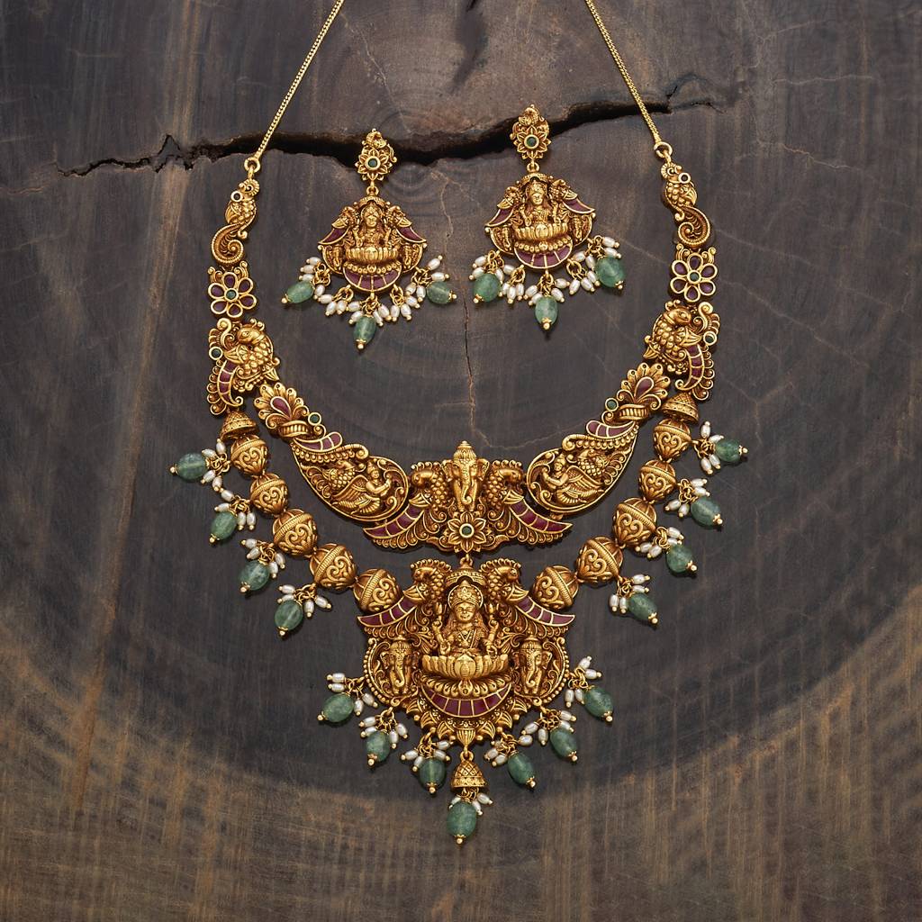 Kushal'S Fashion Jewellery Ruby-Green Gold-Plated Ethnic Antique ...