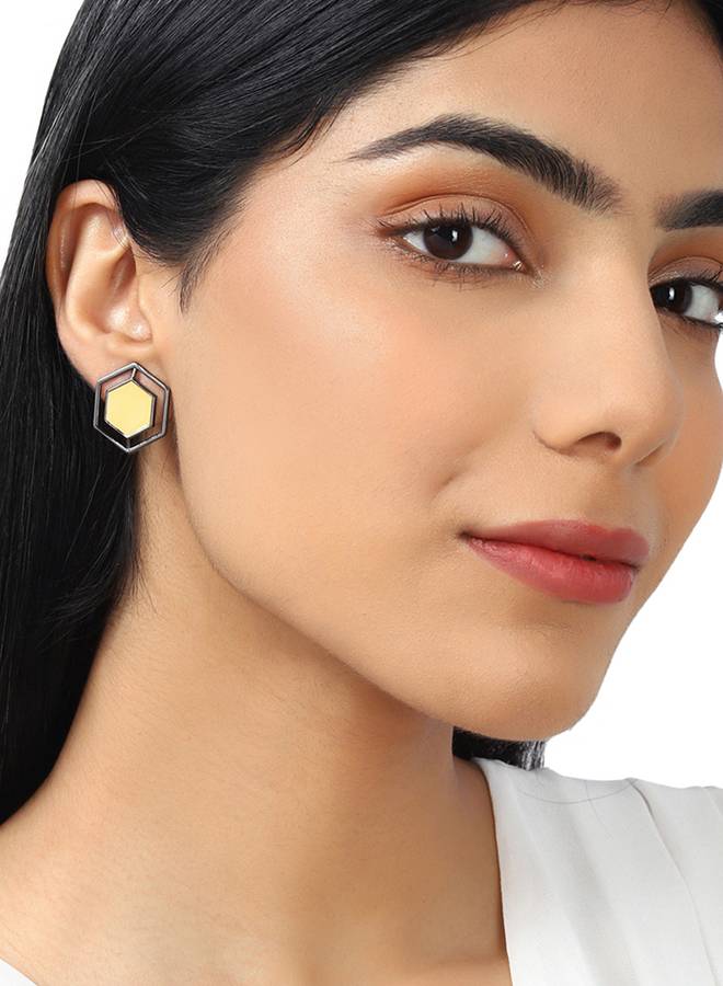 Benzene Black Rhodium Enamelled Stud Earrings | Benzene Black Rhodium ...