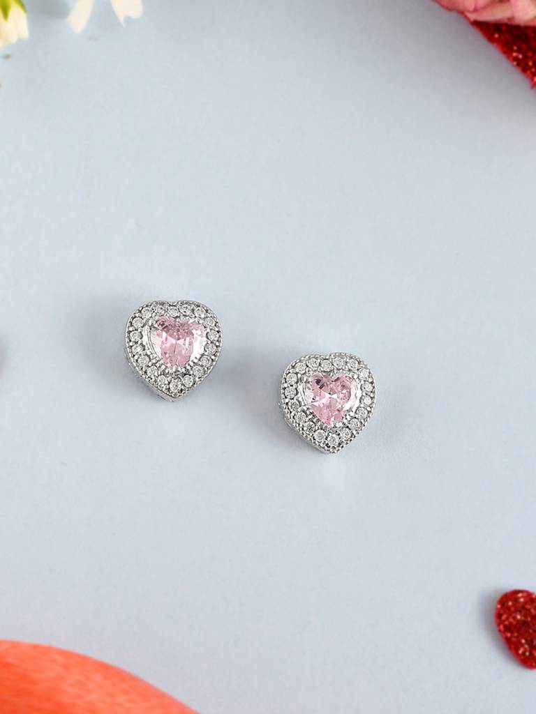 Valentine'S Day Collection Heart Pink Cz Stud Earrings | Valentine'S Day Collection Heart Pink ...