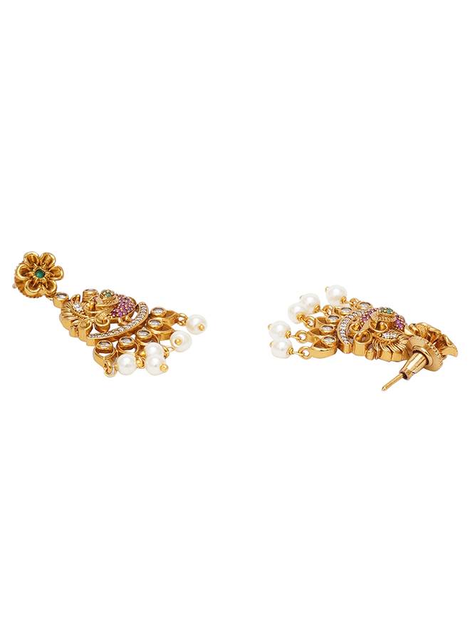 Gold Opulence Floral Zircons And Faux Pearls Adorned Gold Toned ...