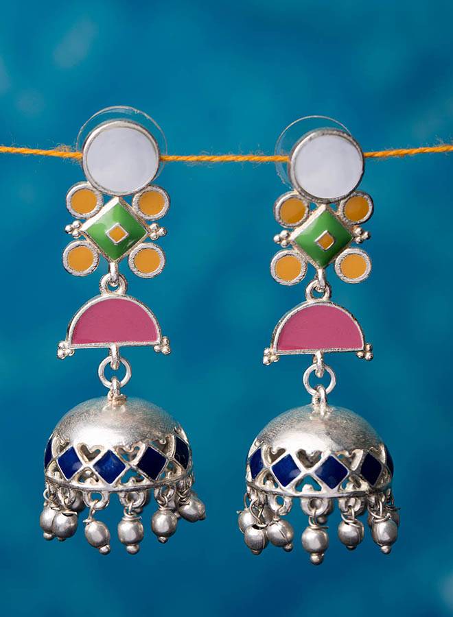 Silver Plated Danglers With Colorful Enameling For Women | Silver ...