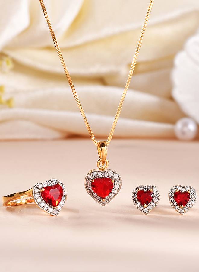 Sparkling Essentials Red Heart Shaped Cluster Setting Cz Box Set ...