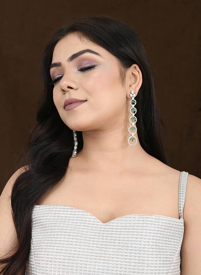 Sparkling Elegance Eternal Grace Emerald American Diamond Dangler Earrings | Sparkling Elegance ...