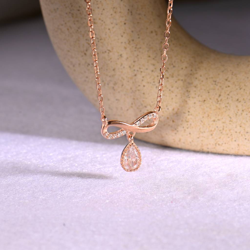 925 Sterling Silver Infinity Tear Drop Rose Gold Pendant With Link ...
