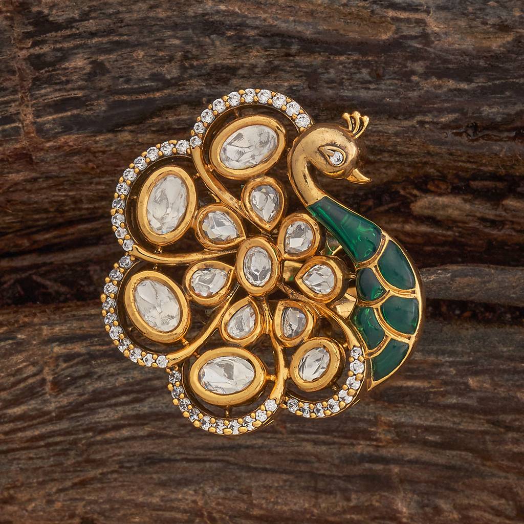 Kushal'S Fashion Jewellery Green Victorian-Plated Ethnic Kundan Finger ...