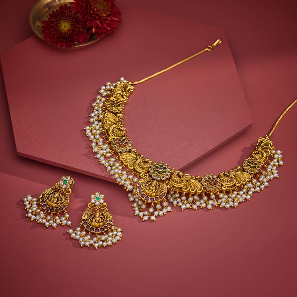 Kushal'S Fashion Jewellery Ruby-Green Gold-Plated Ethnic Antique ...