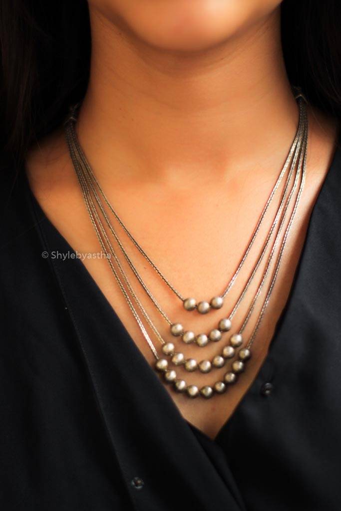Mizoya 4 Layered Silver Ball Necklace | Mizoya 4 Layered Silver Ball ...