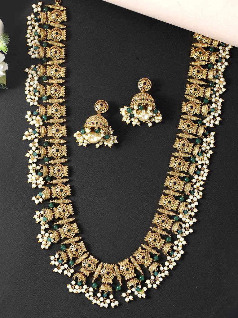 Gold Opulence Pearl Beaded Ethnic Jewellery Set | Gold Opulence Pearl ...