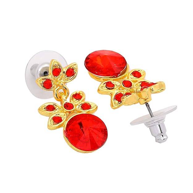 Gold Finish Red Crystal Floral Drop Earrings For Women | Gold Finish ...