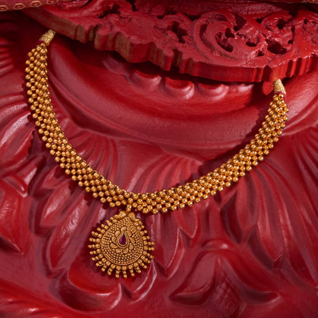 Kushal'S Fashion Jewellery Ruby Gold-Plated Ethnic Antique Necklace ...