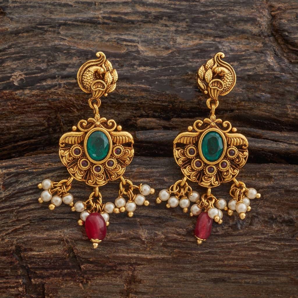 Kushal'S Fashion Jewellery Ruby-Green Gold-Plated Ethnic Antique Drop Earrings-182577 | Kushal'S ...