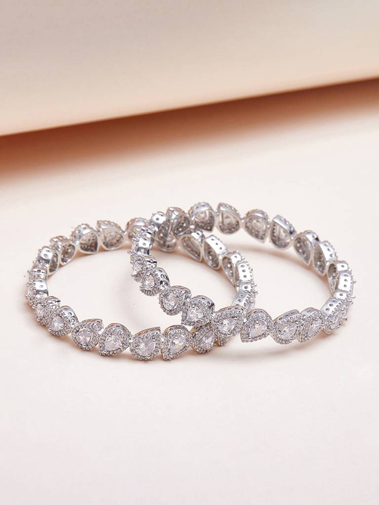 Pear Cut Cluster Setting Zircons Adorned Silver Plated Brass Bracelets ...