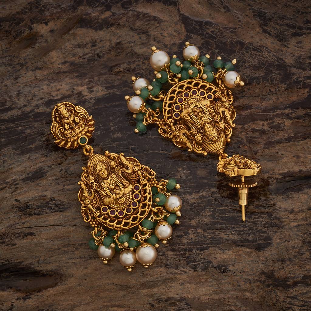 Kushal'S Fashion Jewellery Ruby-Green Gold-Plated Ethnic Antique Drops ...