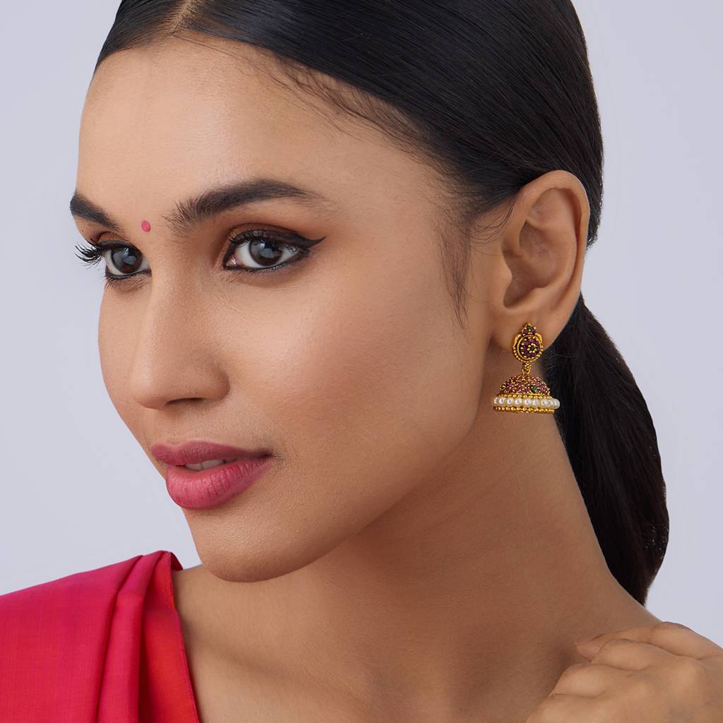 Kushal'S Fashion Jewellery Ruby-Green Gold-Plated Ethnic Antique Earring-160552 | Kushal'S ...