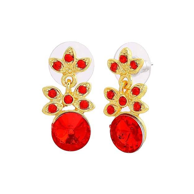 Gold Finish Red Crystal Floral Drop Earrings For Women | Gold Finish ...