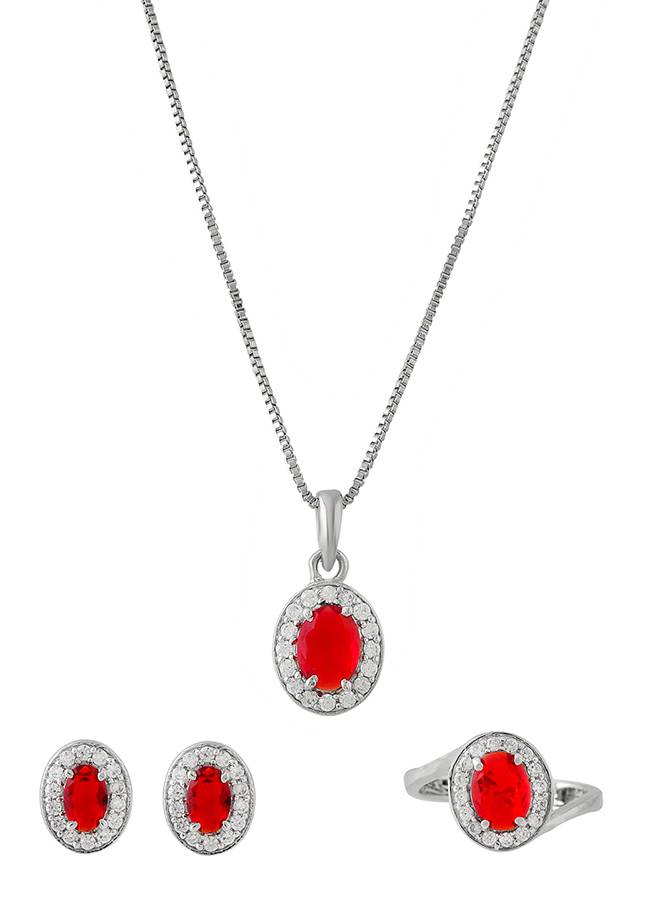 Sparkling Essentials Red Oval Cut Cluster Setting Cz Box Set ...