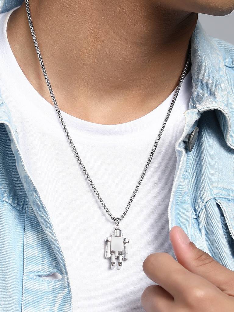 Men'S The Robo Pendant Necklace - Metallic Silver | French Accent Men's ...