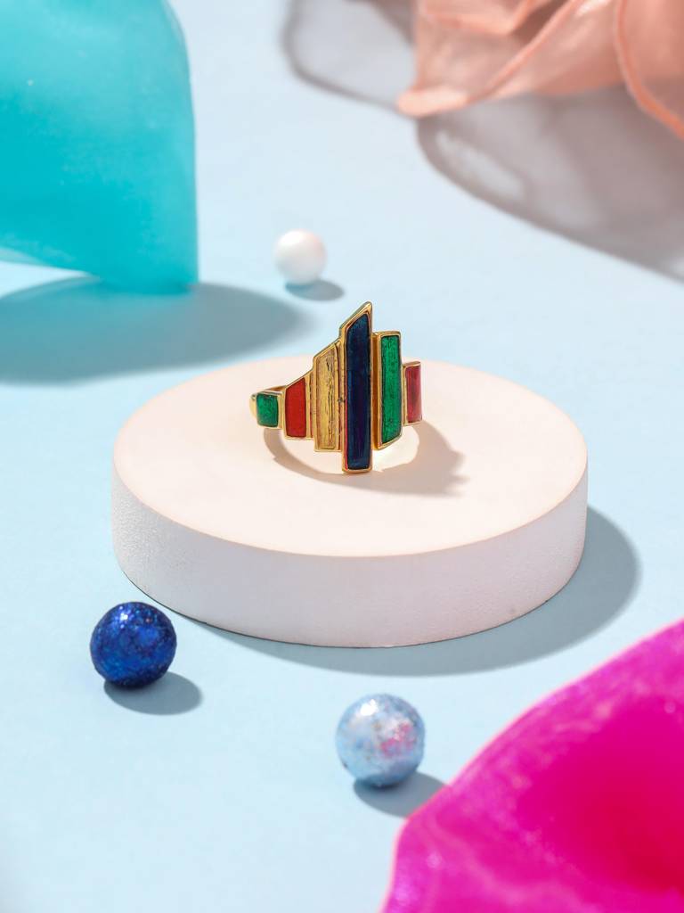 925 Sterling Silver Gold Plated Colorful Enamel Prism Ring For Women ...