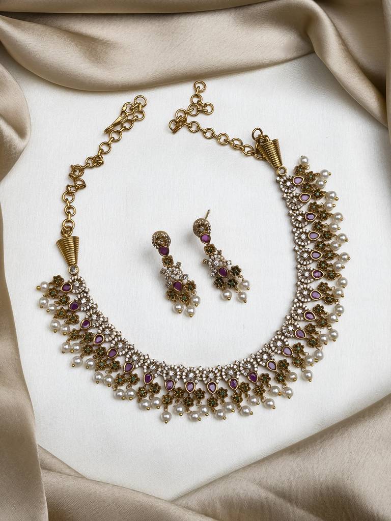 Matte Finish Multicolor Ad Necklace With Pearl Hangings | Matte Finish ...